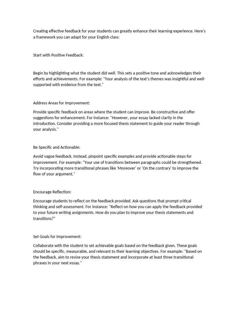 Creating Effective Feedback For Your Students | PDF