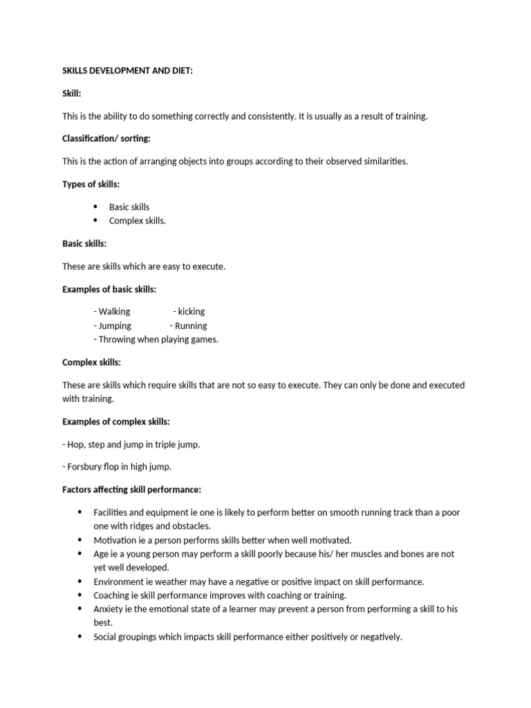 Skills Development and Nutrition Guide | PDF | Nutrition | Diet & Nutrition