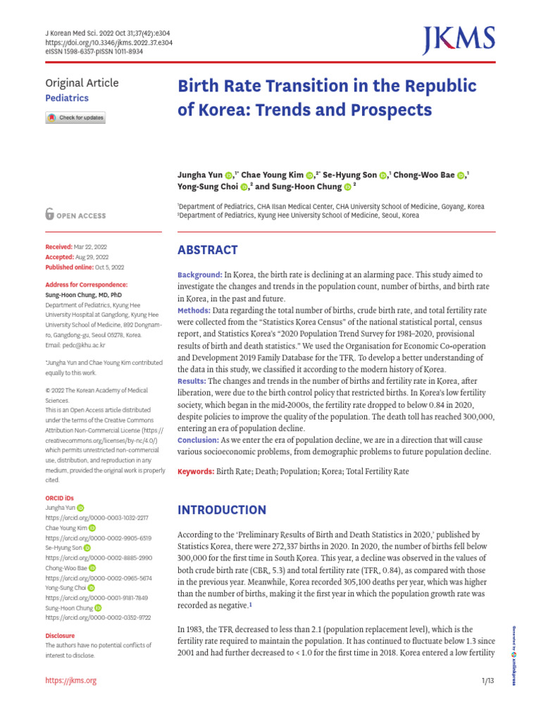4 y 5 Birth Rate Transition in The Republic of Korea | PDF | Total ...