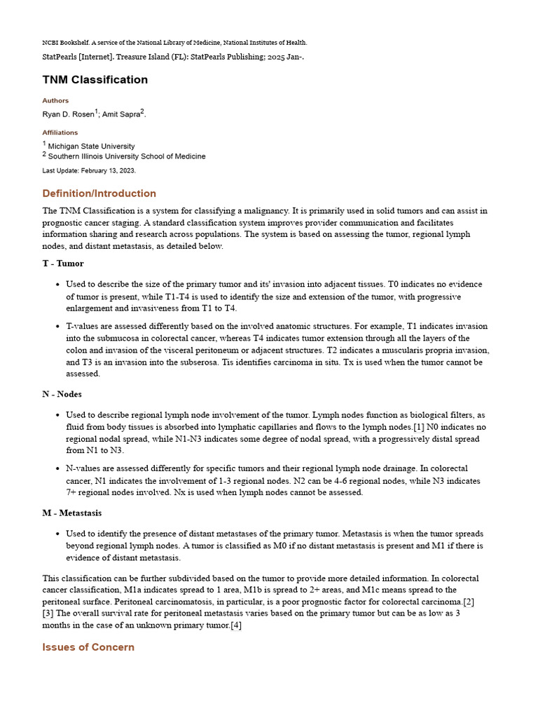 TNM Classification - StatPearls - NCBI Bookshelf | PDF | Metastasis ...