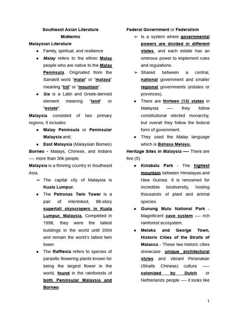 Southeast Asian Literature Midterm | PDF | Malaysia