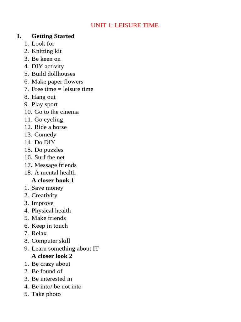 UNIT 1 - Leisure Time | PDF
