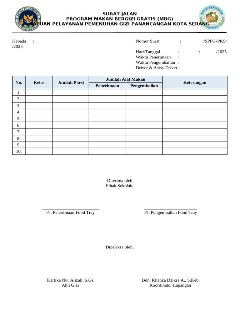 Surat Jalan Program Makan Bergizi | PDF