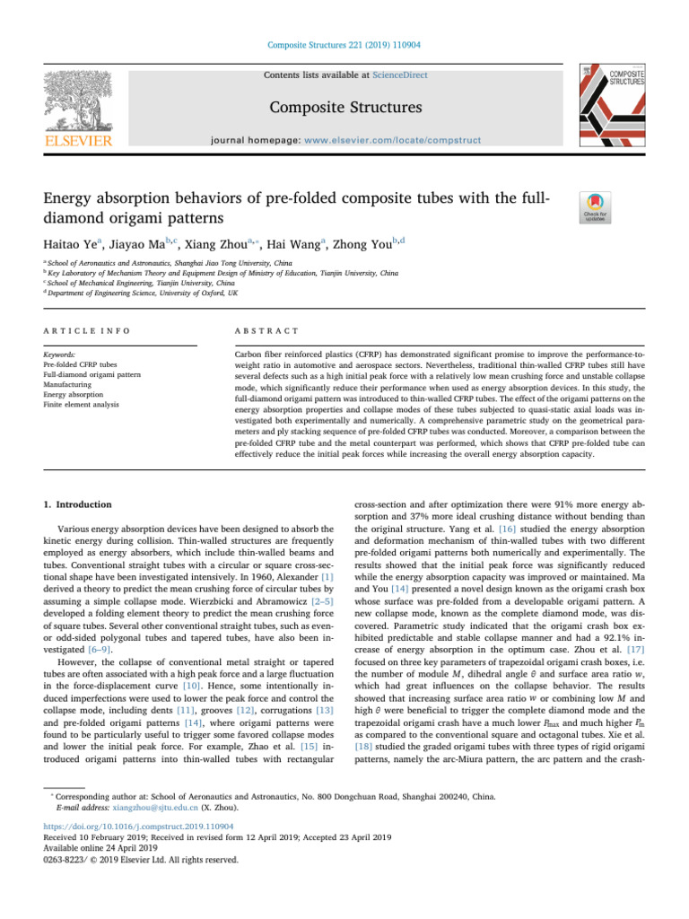 Energy Absorption Behaviors of Pre-Folded Composite Tubes With The Full ...