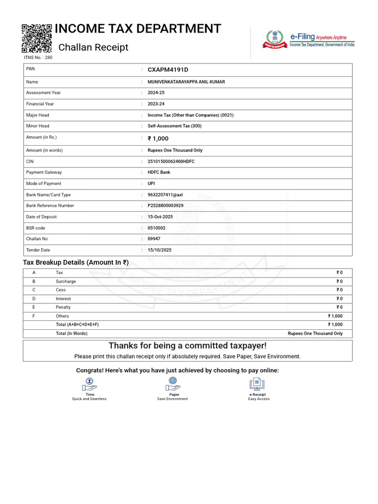 Income Tax Self-Assessment Receipt | PDF | Taxation | Money