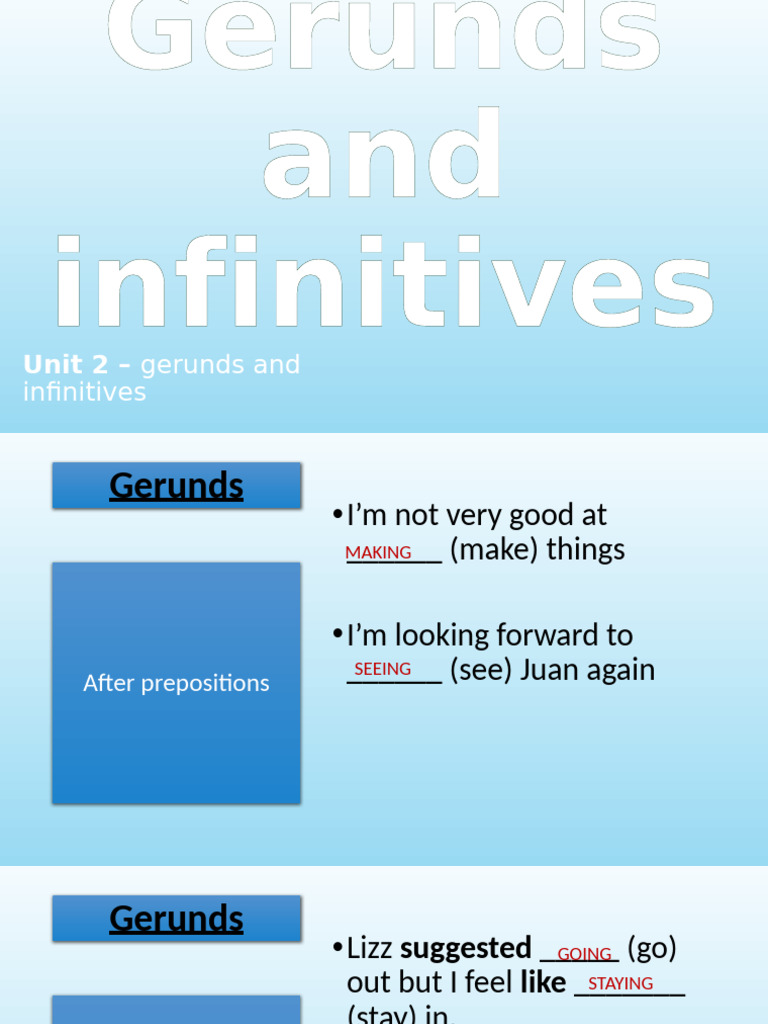 GR Gerunds and Infinitives For B2 | PDF | Verb | Morphology