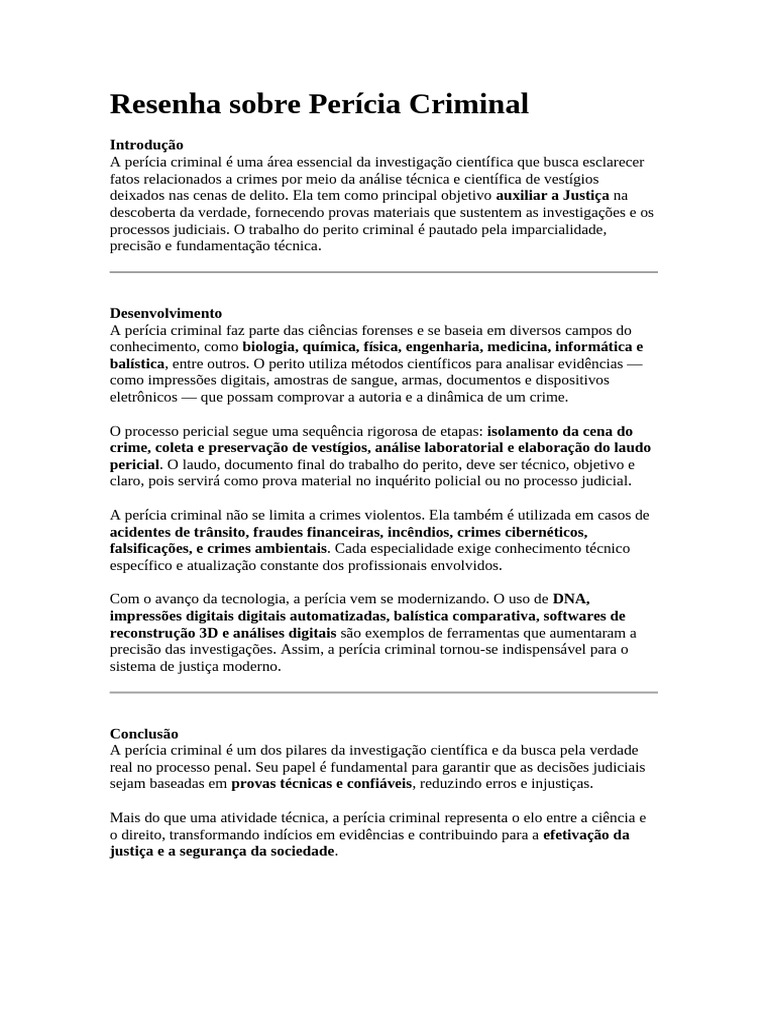 Importância da Perícia Criminal na Justiça | PDF