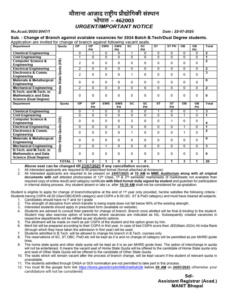 Branch Up-Gradation Notice (2024 Admission Batch) - Final | PDF ...