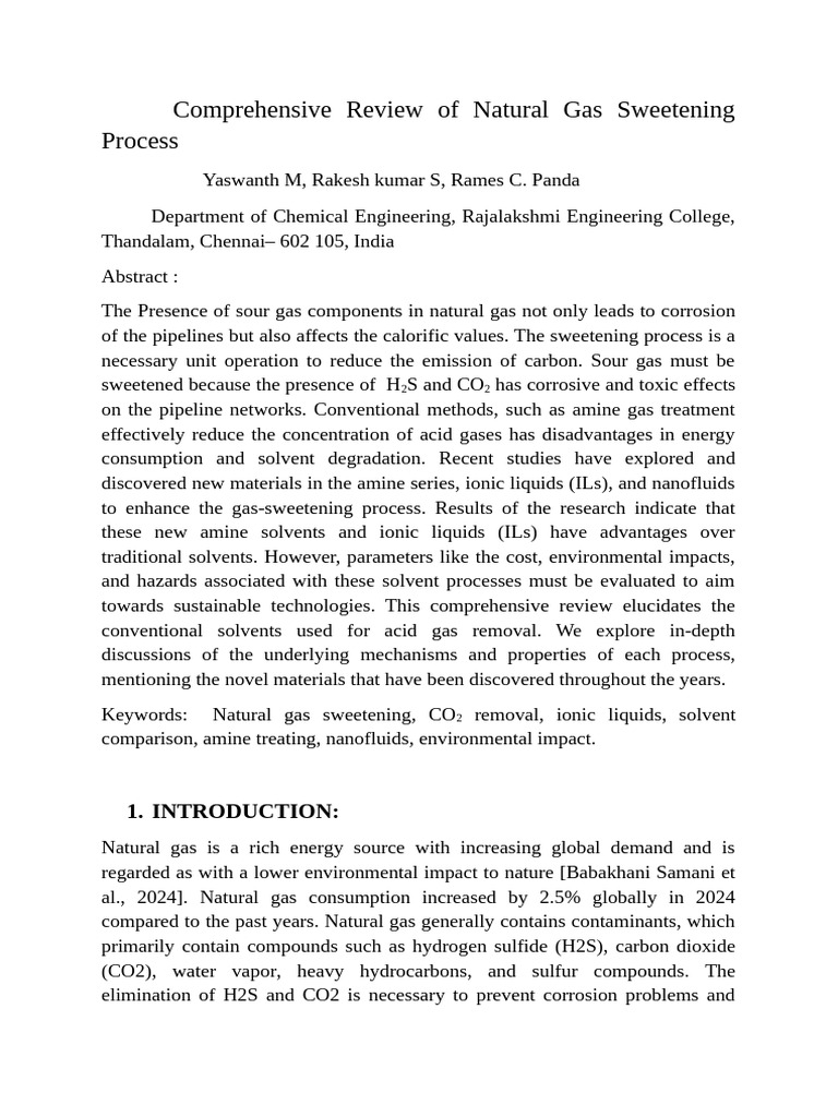 Natural Gas Sweetening Process Review | PDF | Amine | Physical Chemistry