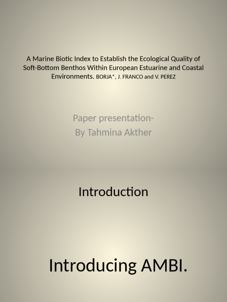 Marine Biotic Index for Estuarine Quality | PDF