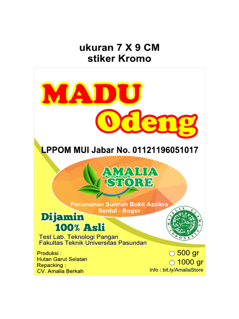 Label Botol Madu ODENG | PDF