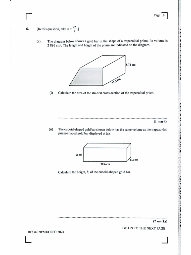 May 2024 Measurement CXC Math Question in Full | PDF