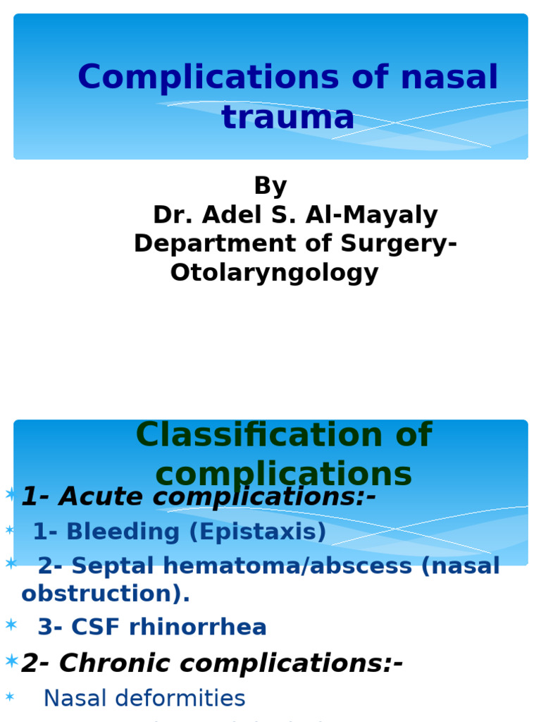 Nasal Trauma Complications Explained | PDF | Human Nose | Medical ...