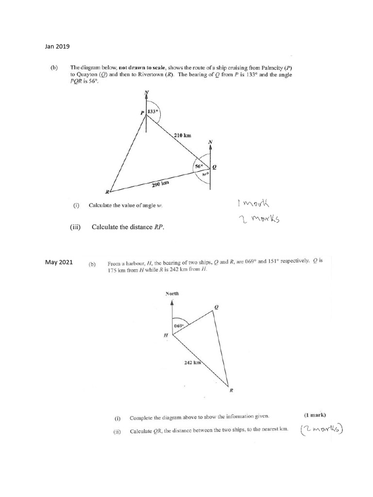 Sine Rule, Cosine Rule and Bearings Practice Paper | PDF