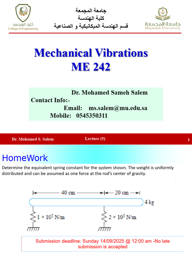 Mechanical Vibrations Homework Guide | PDF | Oscillation | Physical ...
