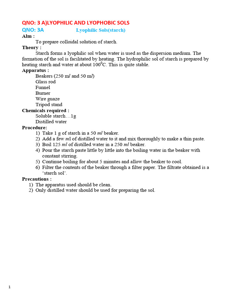 Lyophilic and Lyophobic Sol Preparation | PDF | Water | Filtration
