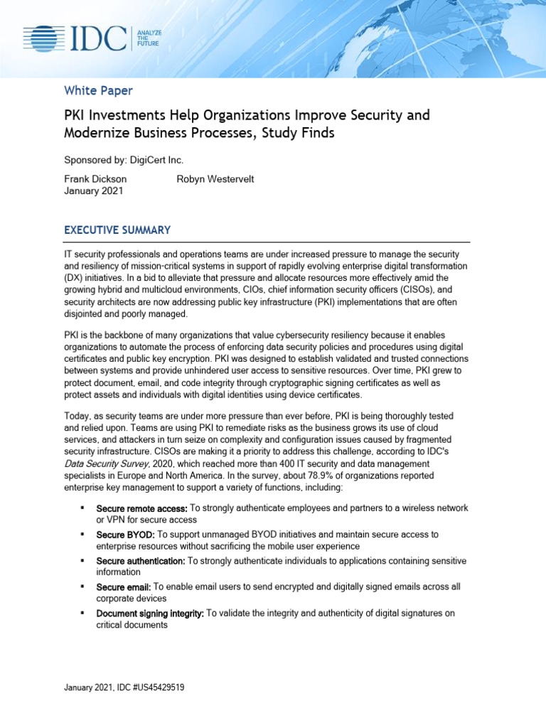 Idc Pki Use Case Analysis WP | PDF | Security | Computer Security