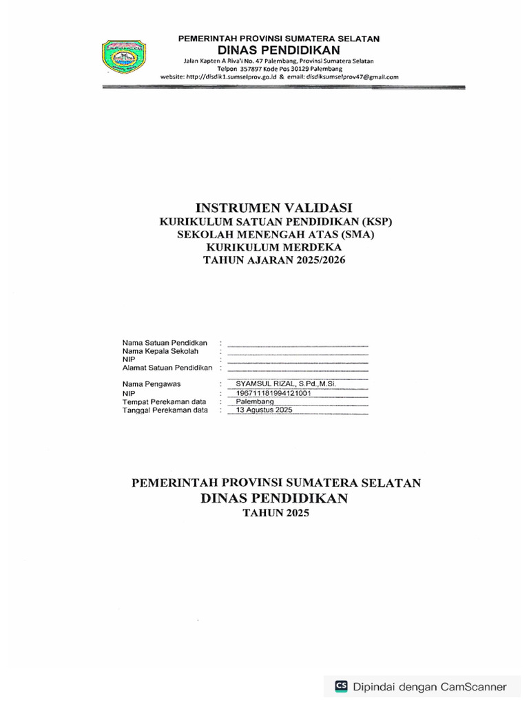 Instrumen Validasi KSP Sma 2025 | PDF