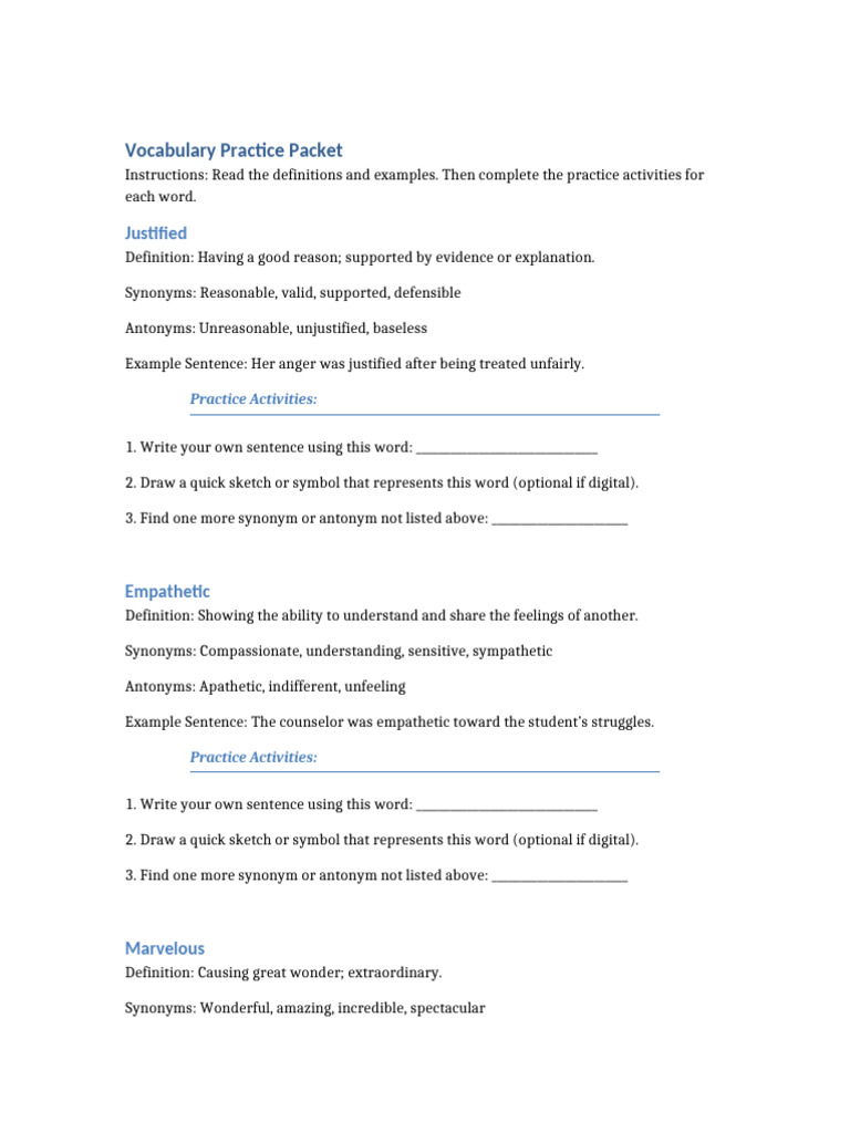 Vocabulary Packet GoogleClassroom | PDF