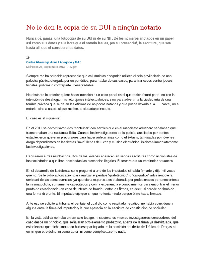 No Le Den La Copia de Su DUI A Ningún Notario | PDF | Justicia | Crimen ...