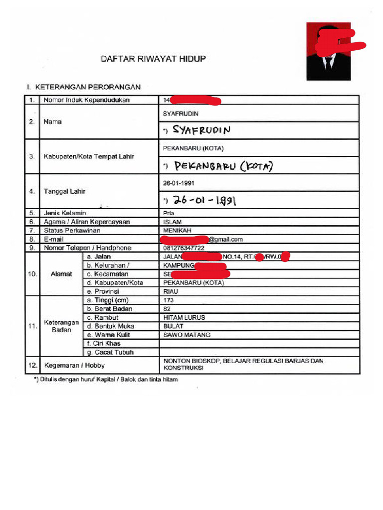Contoh Penulisan Halaman Depan DRH Perorangan (Pena Hitam Wajib) | PDF