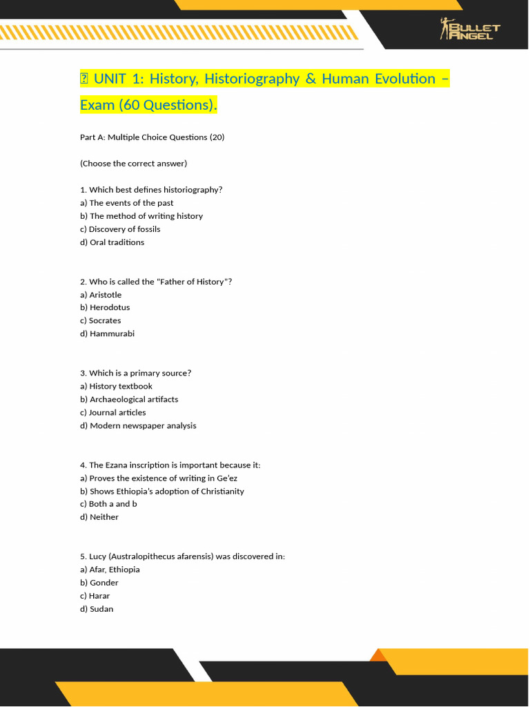 History and Human Evolution Exam Guide | PDF | Homo | Ethiopia