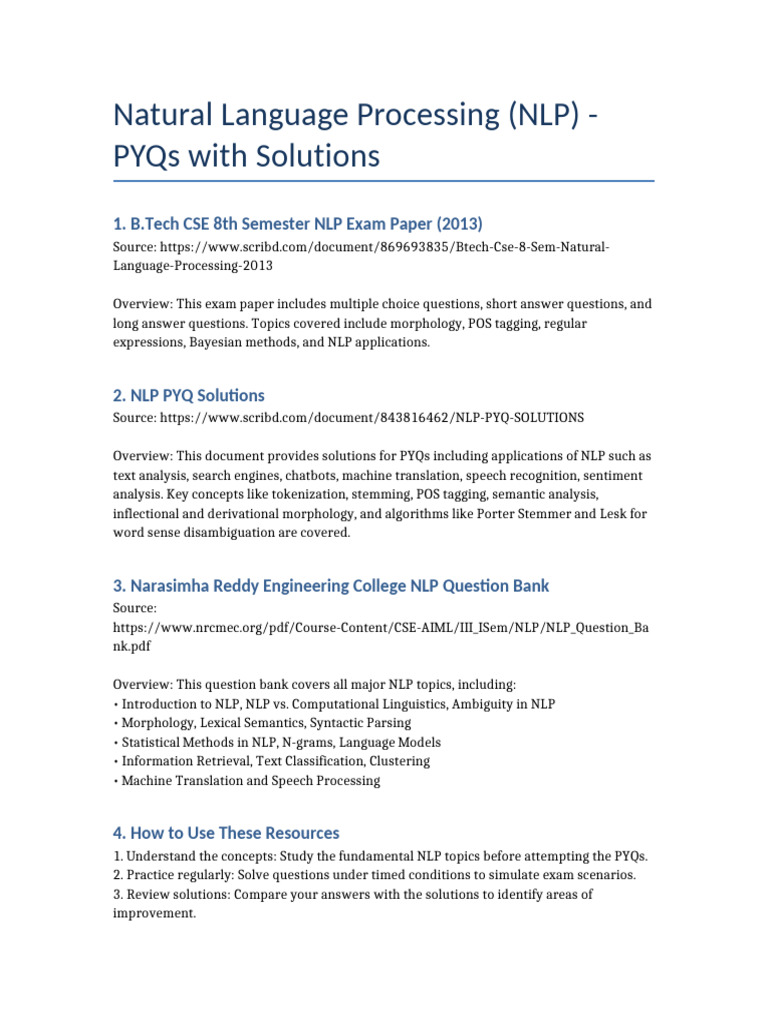 NLP PYQs and Solutions Guide | PDF