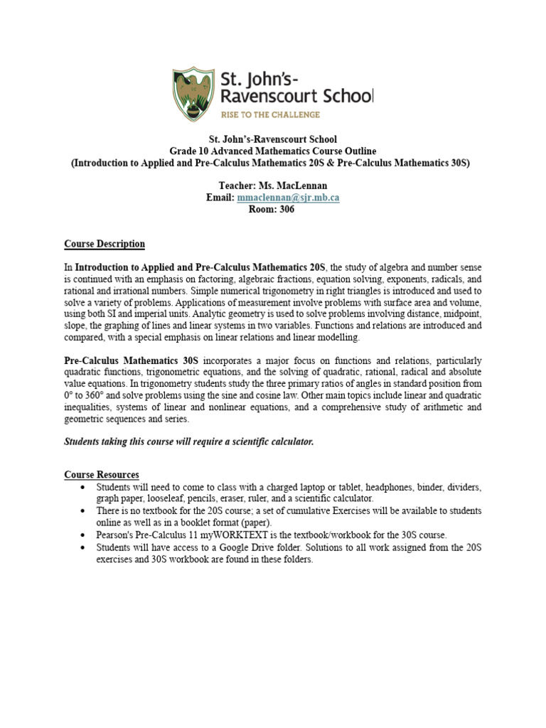 Course Outline | PDF | Trigonometric Functions | Trigonometry