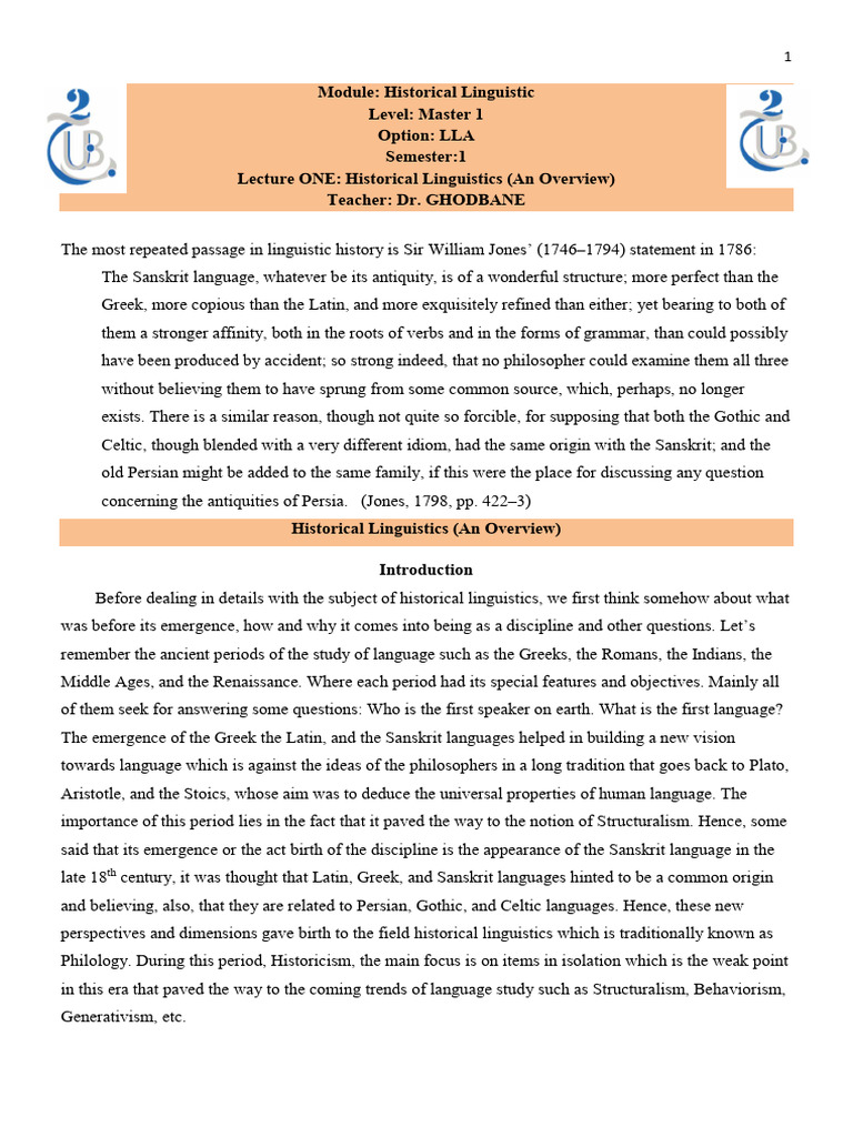 Lecture 1 Historical Linguistics | PDF | Linguistics | Sanskrit