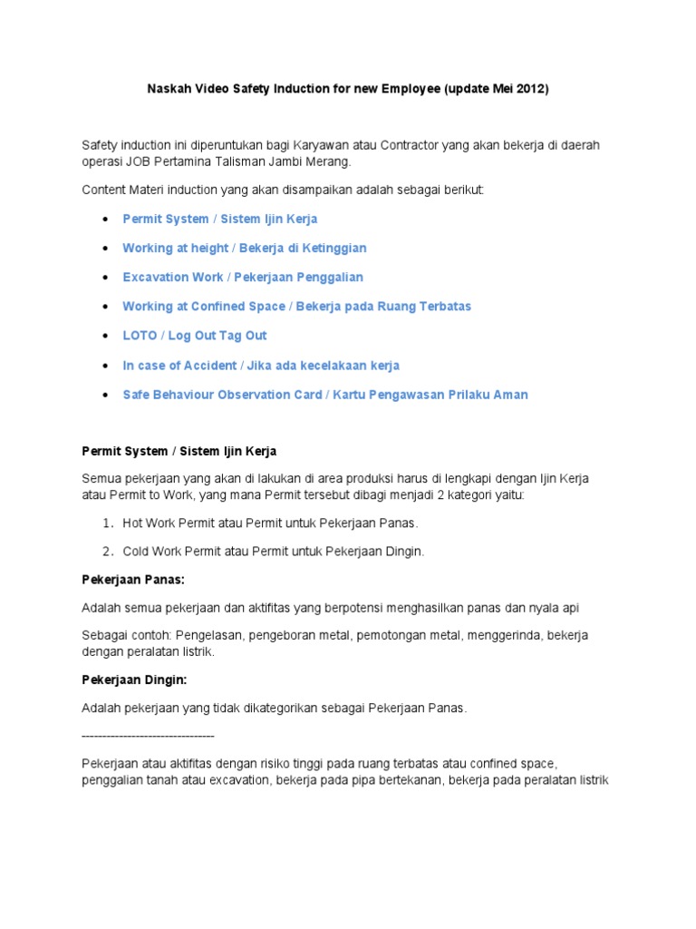 Induksi Keselamatan Karyawan Baru | PDF | Teknologi & Rekayasa