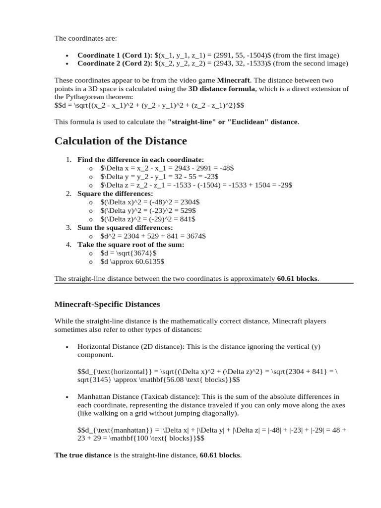 how to calculate 3d coordinate cube diagonal (real example) part 4 | PDF | Distance | Square Root