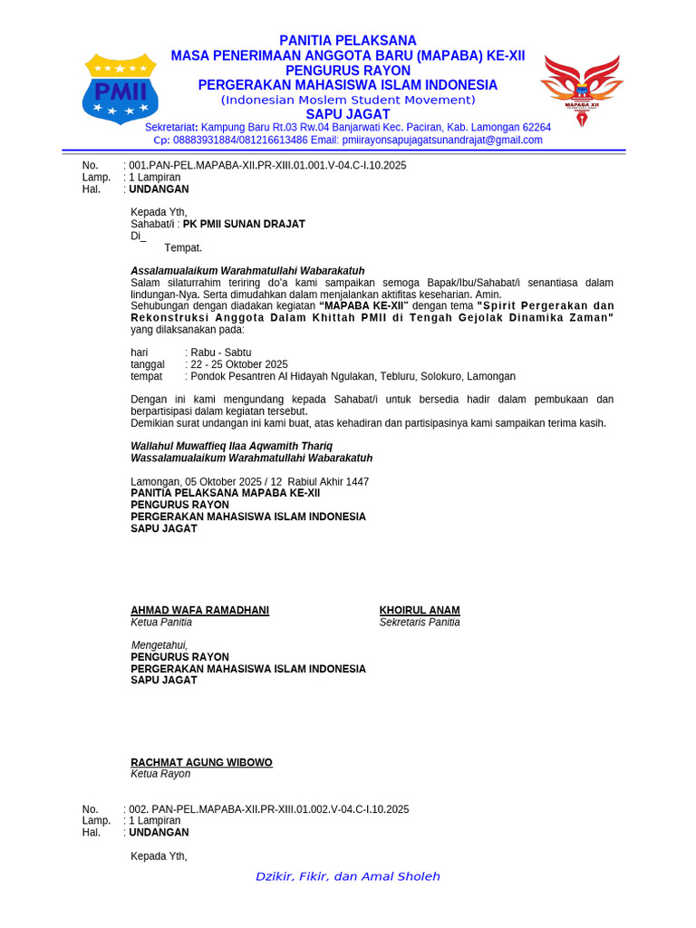 Undangan MAPABA XII PMII 2025 | PDF