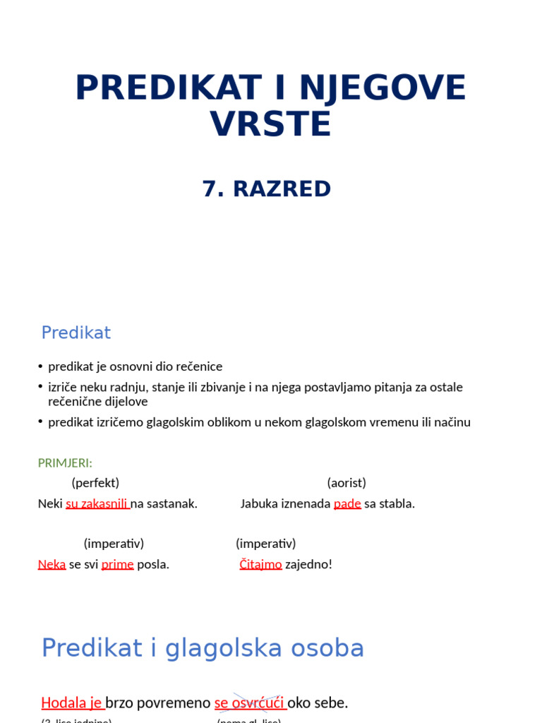 Predikat I Njegove Vrste 7. R SB Za One Koji Ne Znaju | PDF