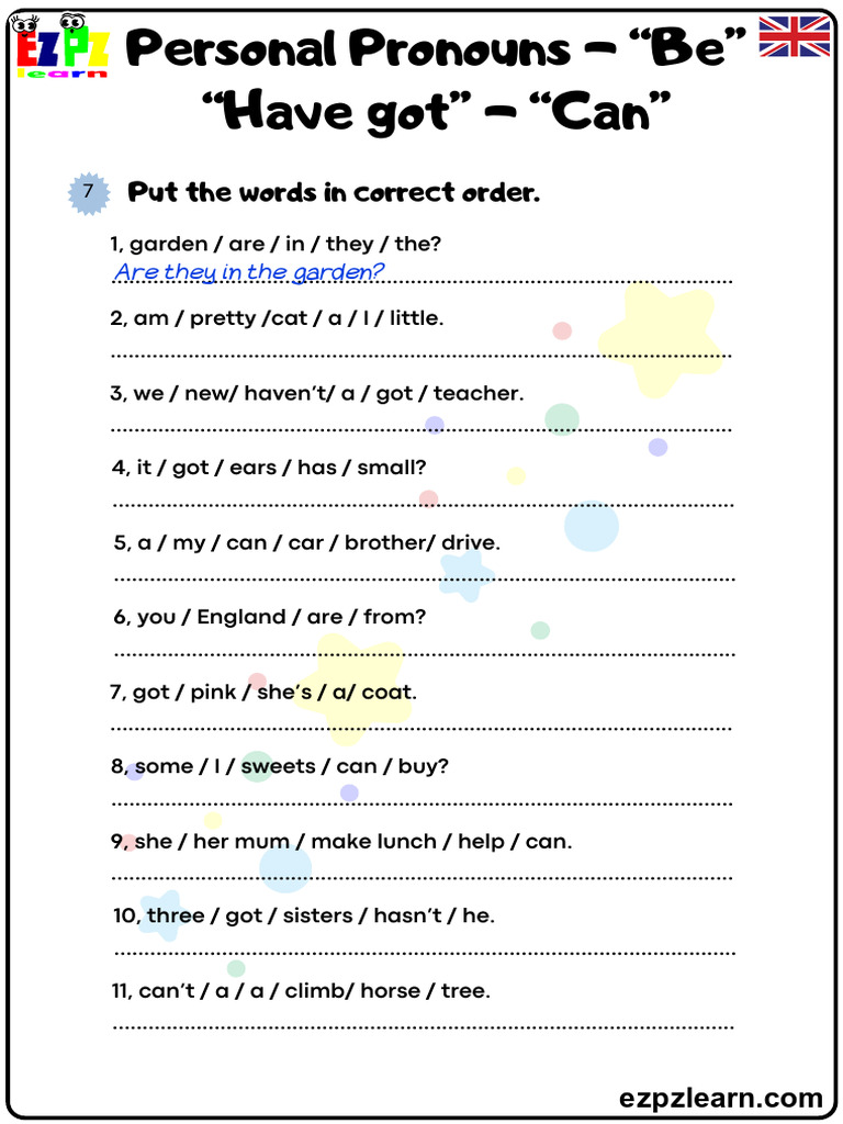Personal Pronouns Put The Words in Correct Order British English | PDF ...