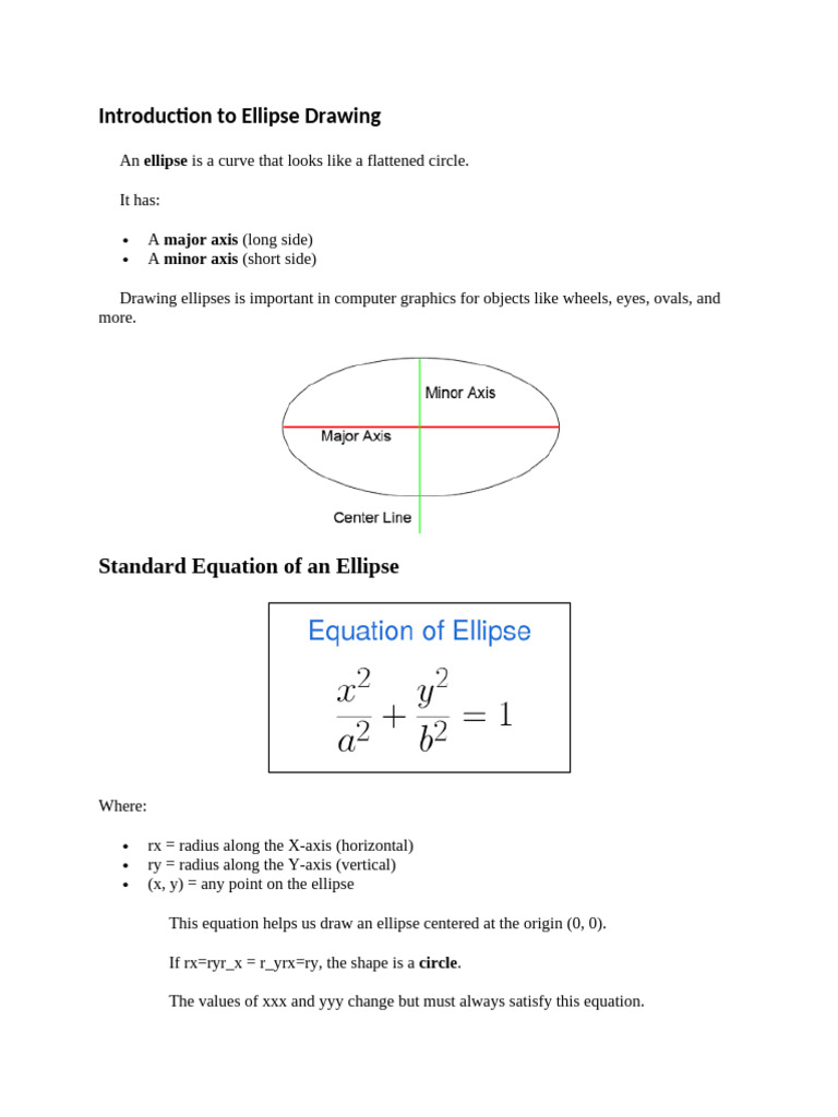 Introduction To Ellipse Drawing | PDF | Ellipse | Cartesian Coordinate ...