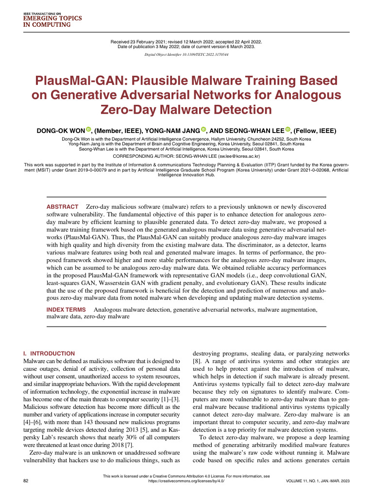 PlausMal-GAN Plausible Malware Training Based On Generative Adversarial Networks For Analogous ...