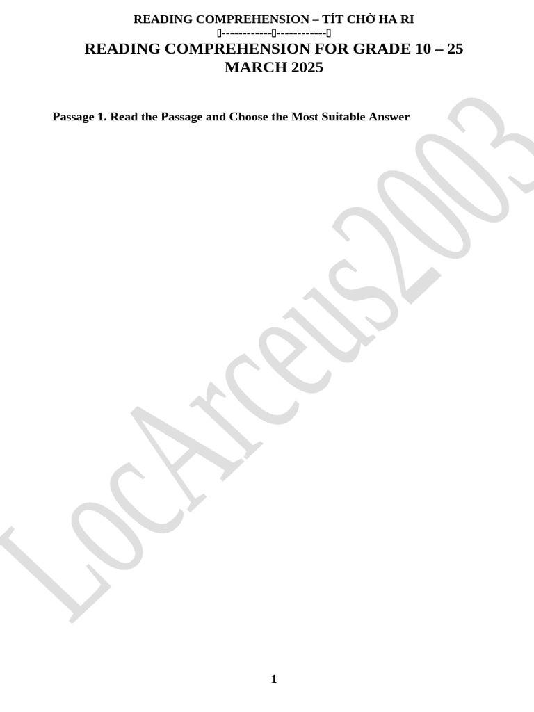 Grade 10 Reading Comprehension Test | PDF