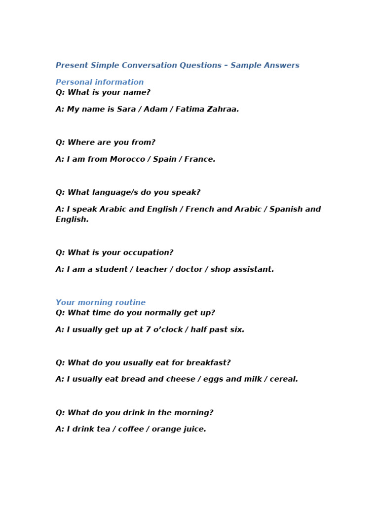 Present Simple Conversation Questions | PDF | Cuisine | Foods