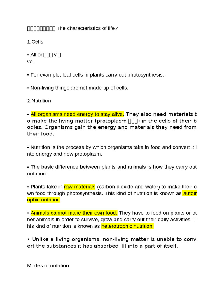 S1Biologic Chp1 - The Characteristics of Life | PDF | Nutrition | Diet ...
