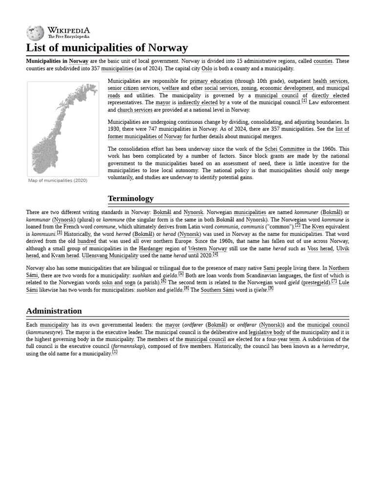 List of Municipalities of Norway | PDF | Norway | Dialectology