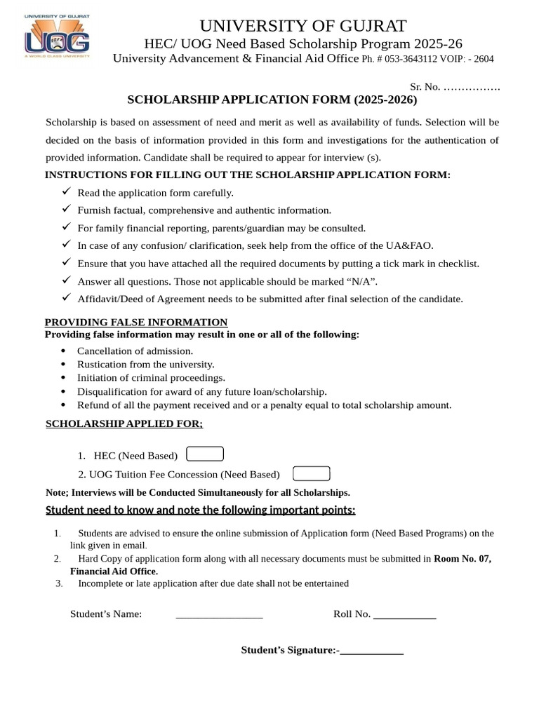 Scholarship Application Form Fall-25 | PDF