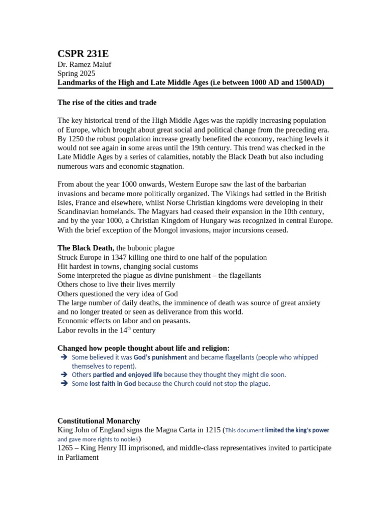 High and Late Middle Ages Overview | PDF | Kingdom Of France | Capetian ...
