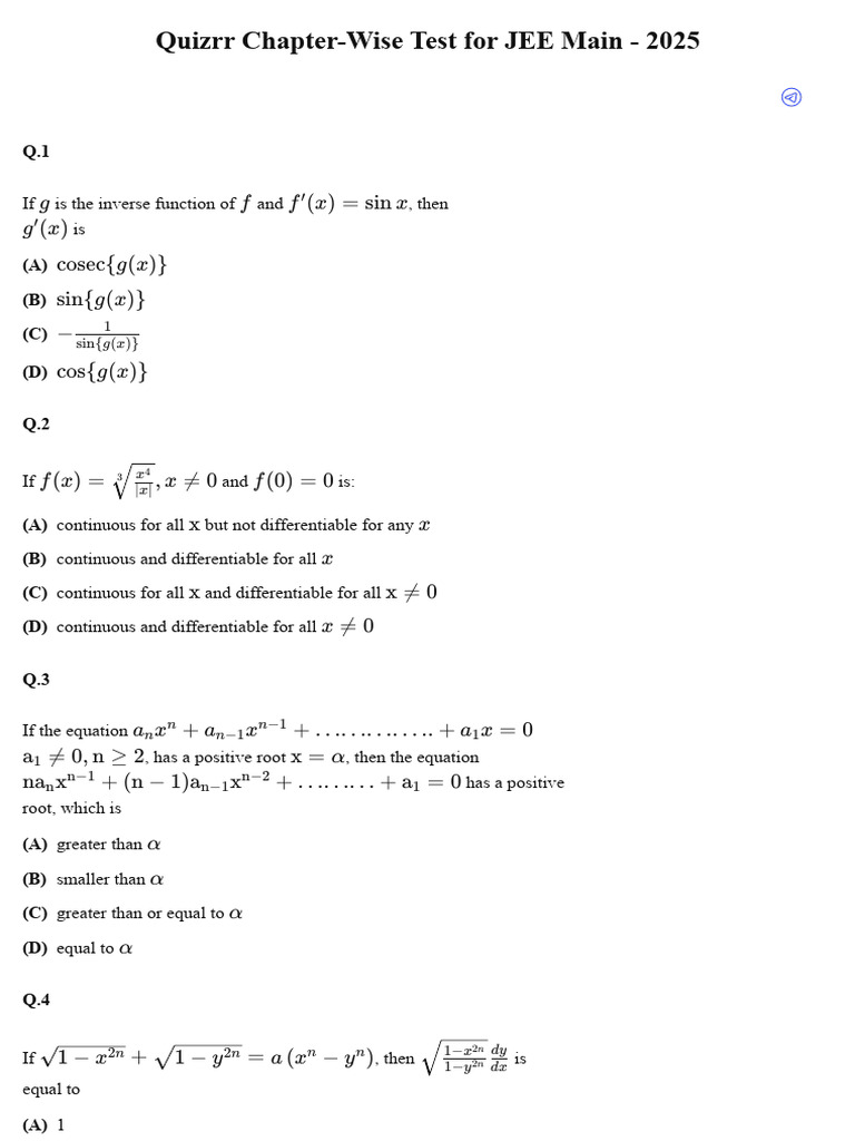 Continuity and Differentiability - Test 3 | PDF | Algebra | Mathematics
