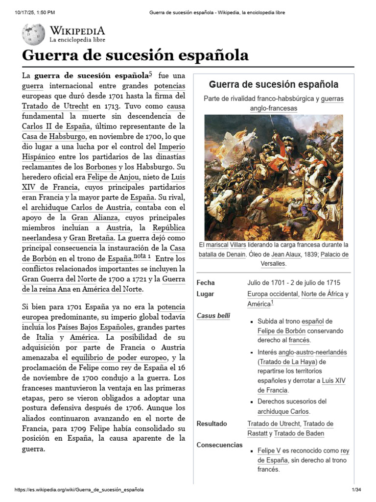 Guerra de Sucesión Española - Wikipedia, La Enciclopedia Libre | PDF ...