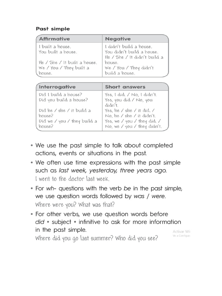Past Simple Grammar Unit 1 | PDF