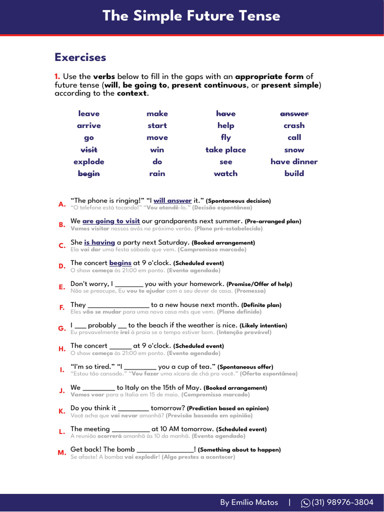 The Simple Future Tense (Exercises) | PDF