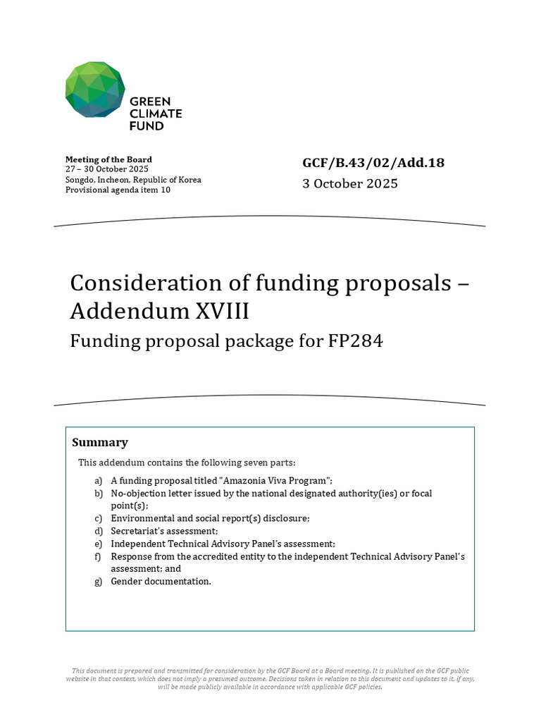 GCF b43 02 Add18 Funding Proposal Package fp284 | PDF | Amazon ...