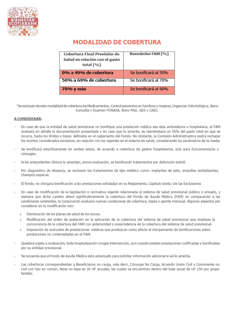 Modalidad y Tabla de Cobertura FAM 25 Agosto | PDF | Hospital | Cuidado ...