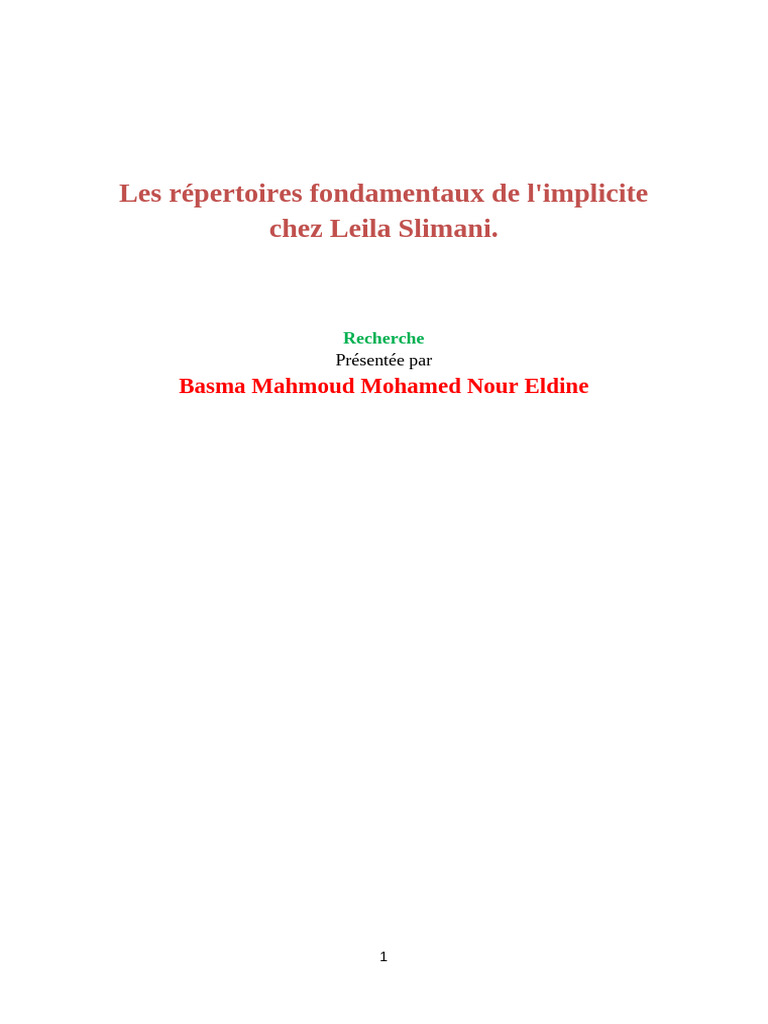 L'implicite dans l'œuvre de Leila Slimani | PDF | Linguistique ...