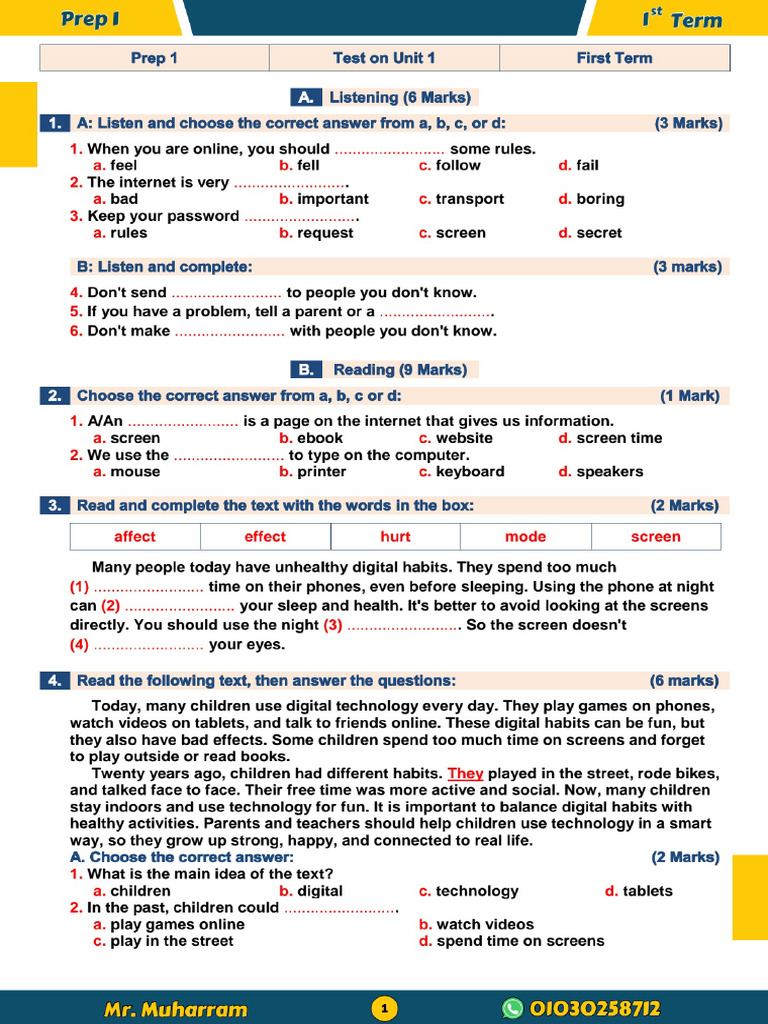 Prep 1 - Test U1 | PDF